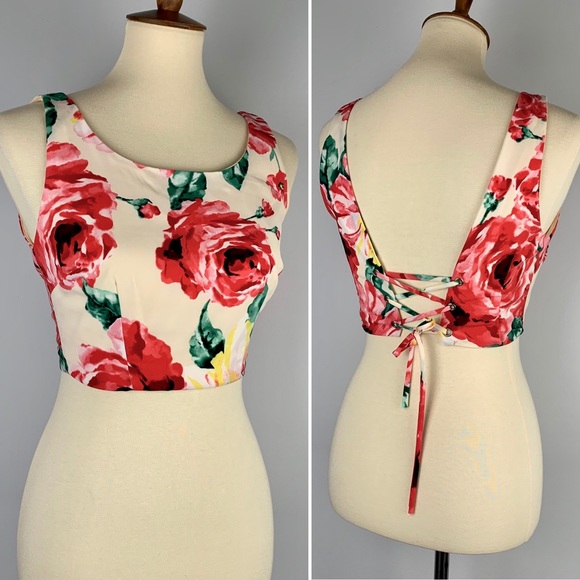 Guess | Tops | Guess Ivory And Pink Laceup Crop Top Sexy Xs | Poshmark